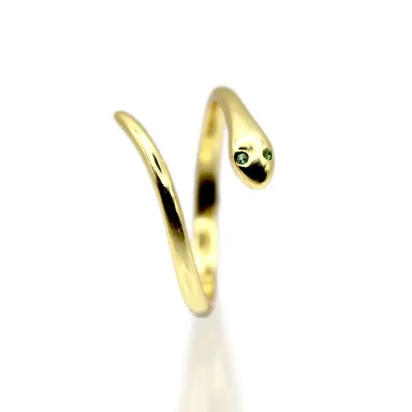 VICSTONENYC FINE JEWELRY Emerald Eyes Snake Open Cuff Ring - Gold