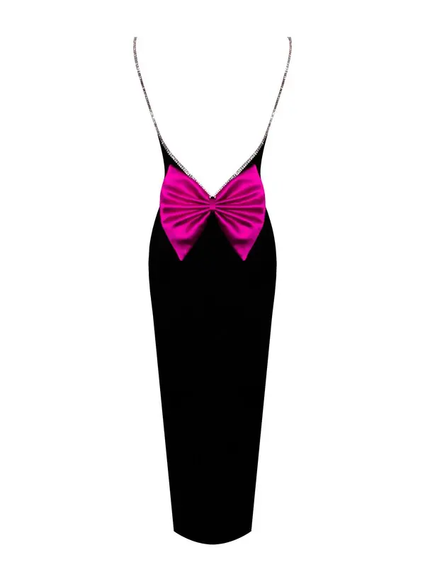 MISS CIRCLE NEW YORK Backless Gown With Crystal Straps And Bow - Black