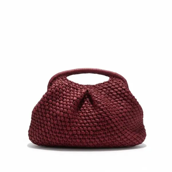 SPRINGMOONATELIER Handmade Raffia Top-handle Bag - Brown/red