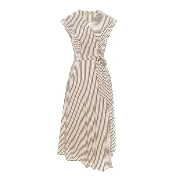 LARISA DRAGNA Striped Wrap Midi Dress