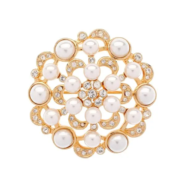 EMMA HOLLAND JEWELLERY Crystal & Pearl Flower Brooch - Gold