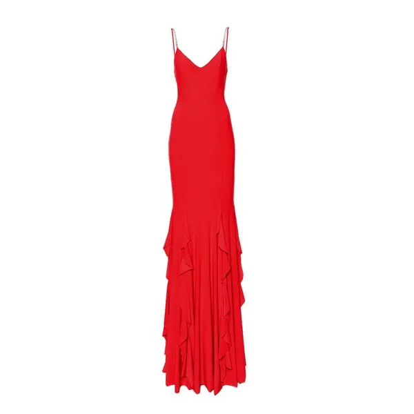 NISSA Ruffle-detailing Chiffon Maxi Dress - Red