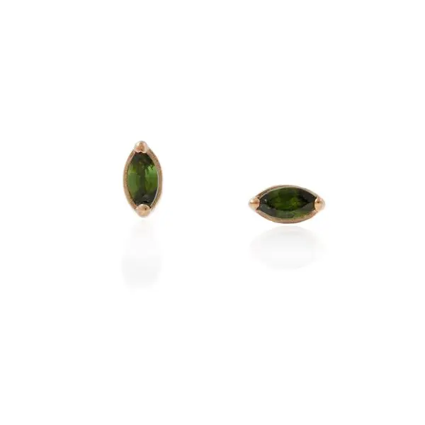 LEE RENEE Green Tourmaline Leaf Stud Earrings - Rose Gold
