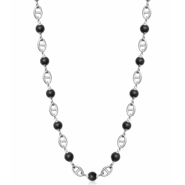 NIALAYA JEWELRY Mariner Chain Necklace With Onyx Beads - Black/grey/silver