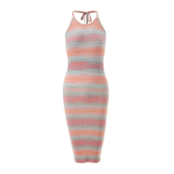 FULLY FASHIONING Space Dye Yarn Knit Halter Midi Dress - Pink