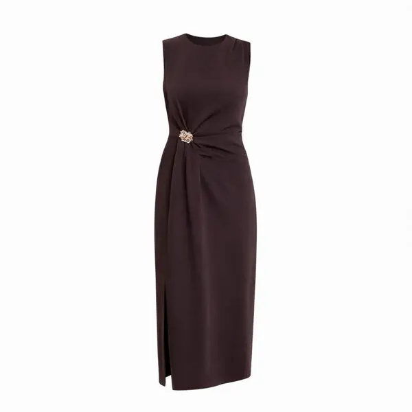 NUVV COLLECTION Draped Midi Dress With Jewel Embellishment