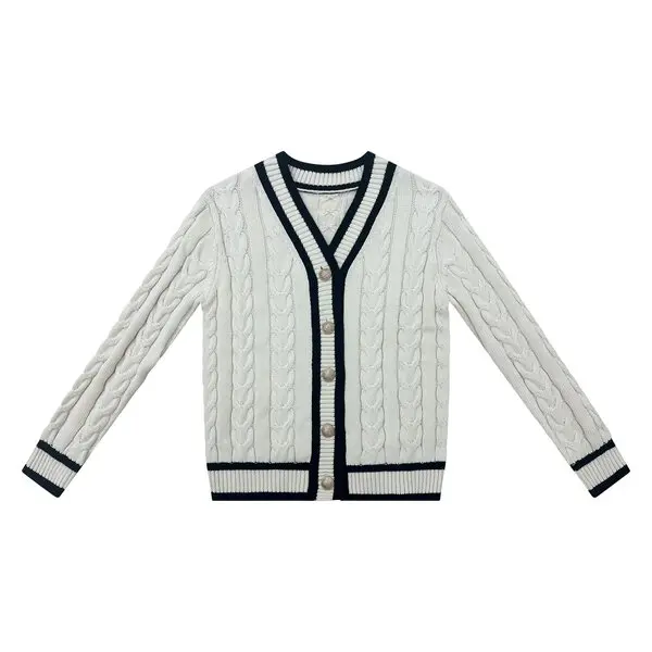 ROCH PEREL Contrast Trim Cable Knit Cardigan - White/black