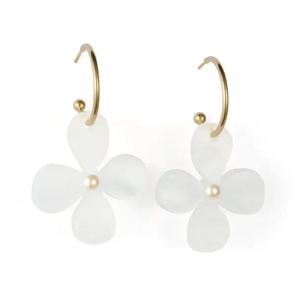TOOLALLY Daisy Hoop Earrings With Pearl Crystal - White