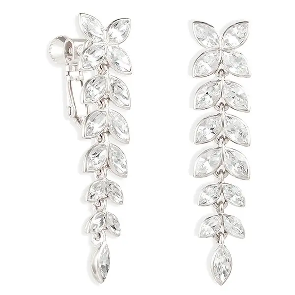 Grossé Platinum & Crystal Clip On Drop Earrings - Silver