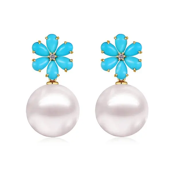 KAI FINE JEWELRY Convertible Pearl And Turquoise Earrings - Blue/gold/white