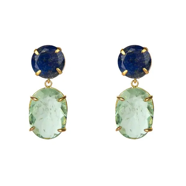 Bounkit Vanessa Lapis & Green Amethyst Clip-on Dangle Earrings - Blue/green
