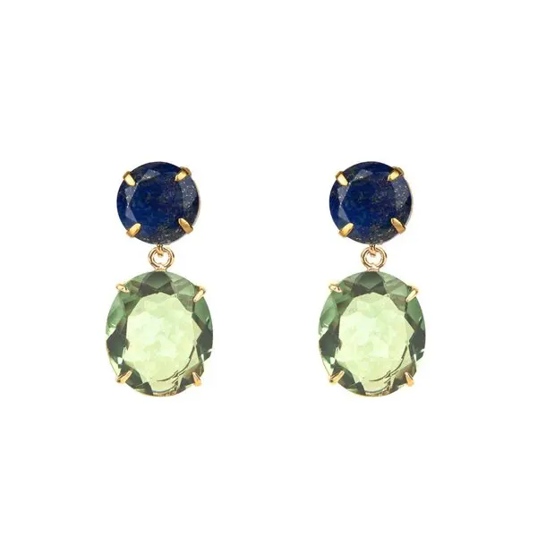 Bounkit Vanessa Lapis & Green Amethyst Clip-on Dangle Earrings - Blue/green