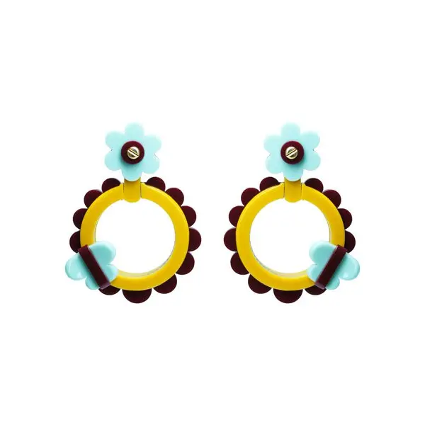 GISSA BICALHO Handmade Acrylic Sunflower Earrings - Red