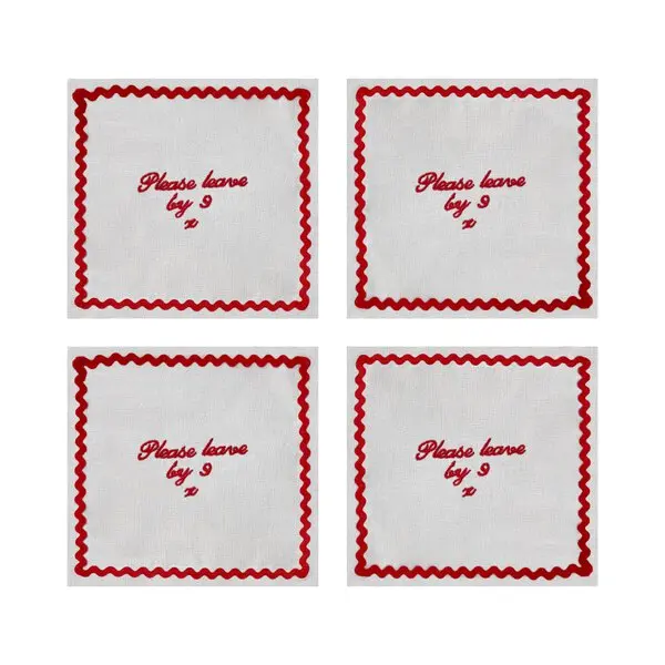 LILLY LOVES White Please Leave Nine Cocktail Napkin - Red