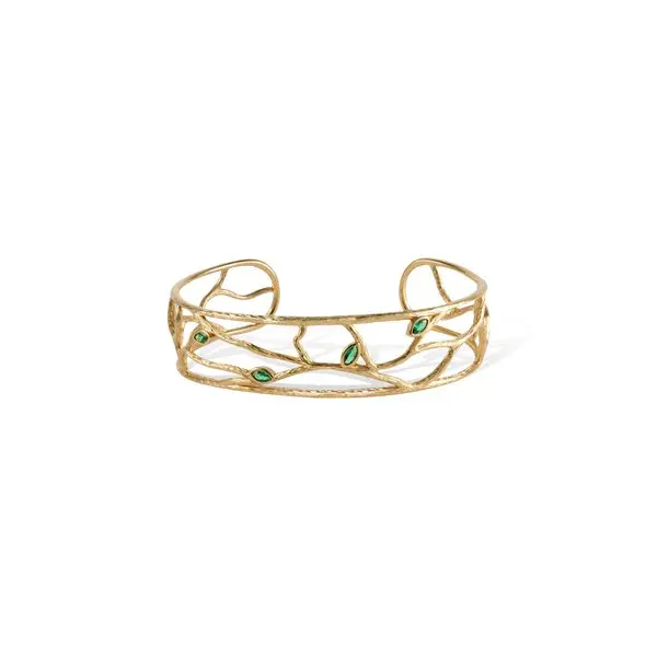 RETRO CHIC Verdant Whisper Cuff Bracelet - Gold/green
