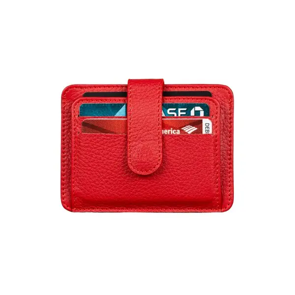 LEATHERE Leather Card Holder Wallet With Id Window Miami - Red