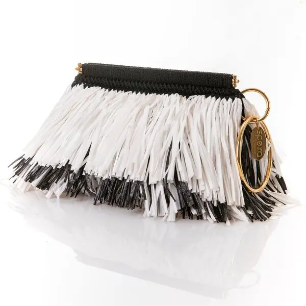 SPEIRA Raffia Fringe Clutch - Black