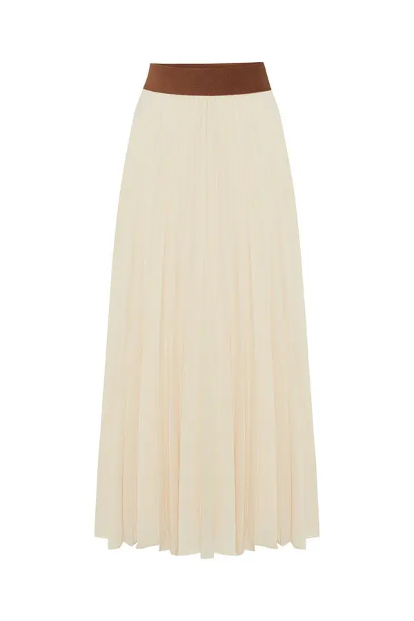 EXQUISE Elastic Waist Pleated Midi Skirt