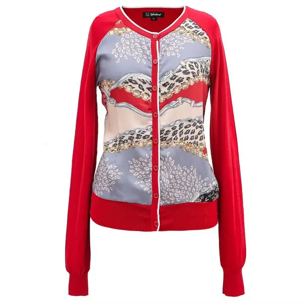 SMART AND JOY Printed Knit Cardigan - Red