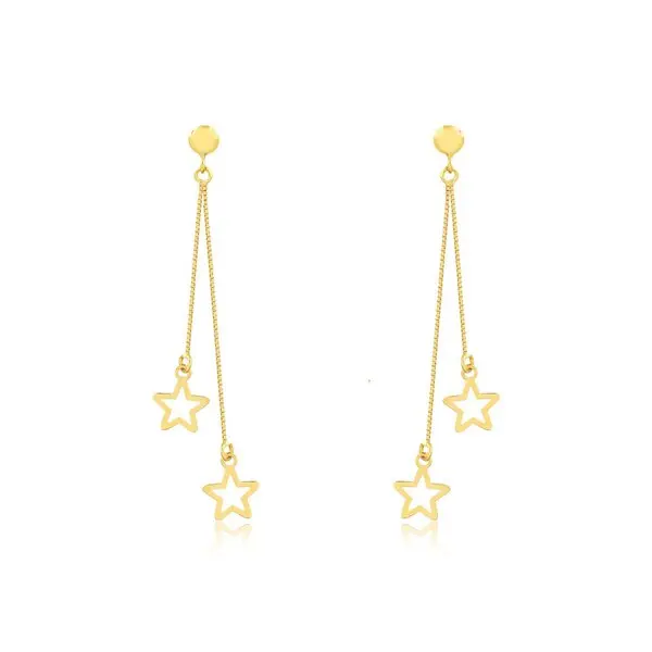 SOLIO JEWELLERY 18k Solid Gold Double Star Drop Earrings - Gold/yellow
