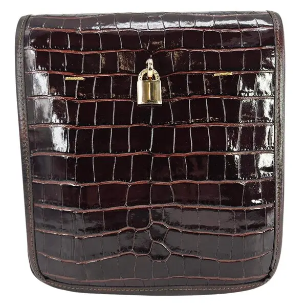 MADISON MAISON Leather Moc Croc Crossbody Bag - Brown