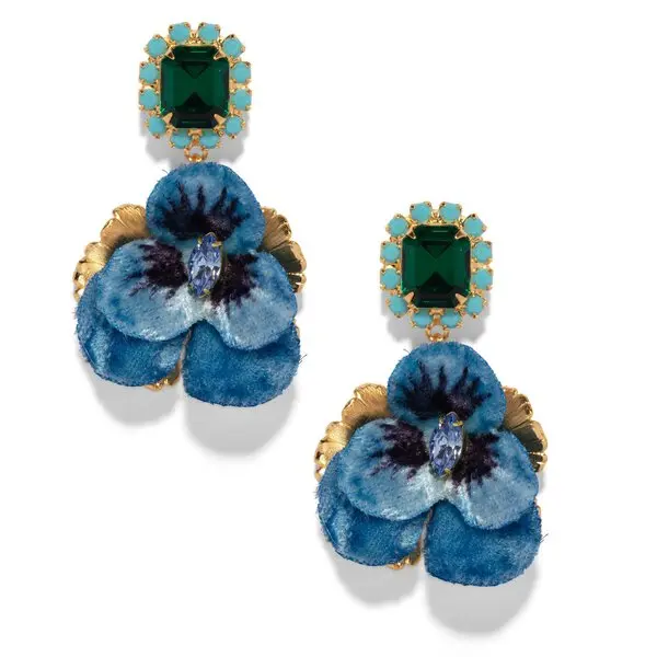 THE PINK REEF Emerald Pansy Dangle Earrings - Blue
