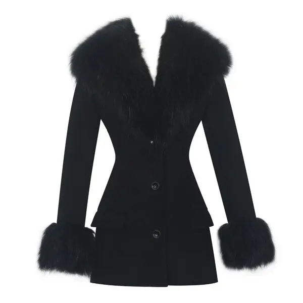 MISS CIRCLE NEW YORK Hailee Wool Blend Mini Coat With Removable Fur Lapel