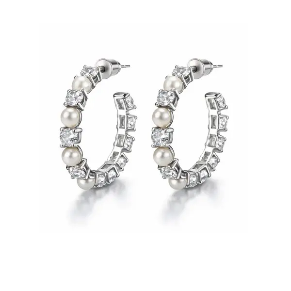 MAISON DE GALA Pearl And Crystal Hoop Earrings - Silver