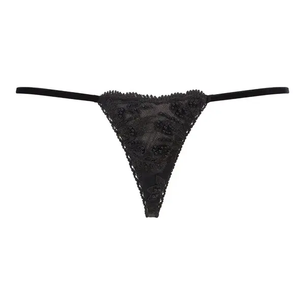 BELLE ET BON BON Onyx Beaded Thong - Black