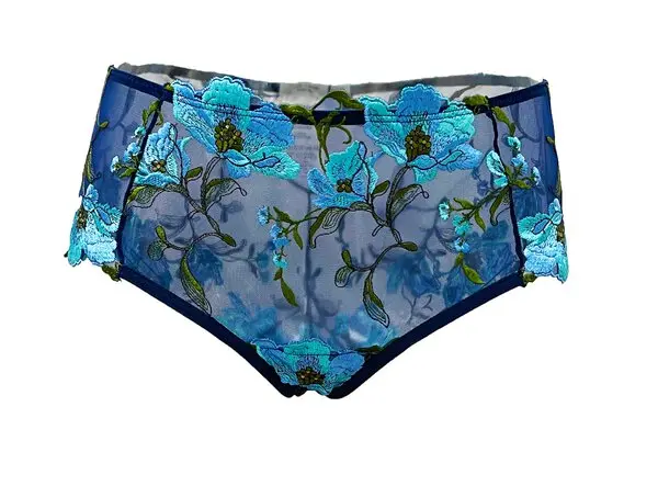 CAROL COELHO Atlantis Sea Anemone Embroidered Tulle Brief - Blue