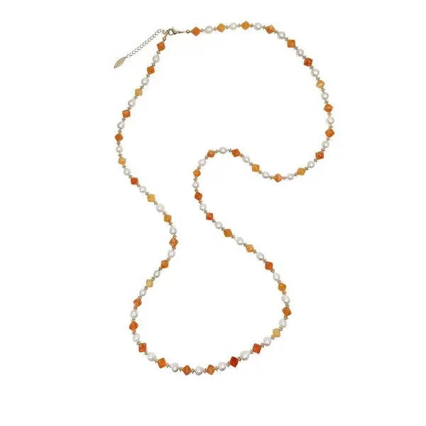 FARRA Freshwater Pearl And Jade Necklace - Orange
