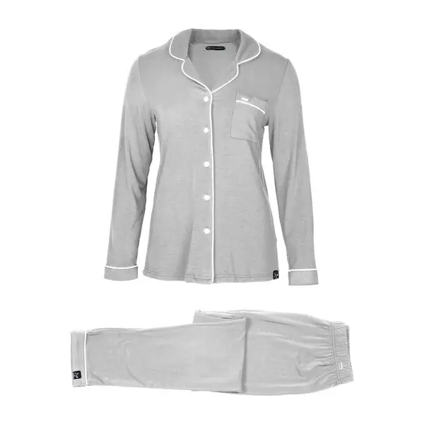 PRETTY YOU Bamboo Long Sleeved Trouser Pyjama In Marl - Grey