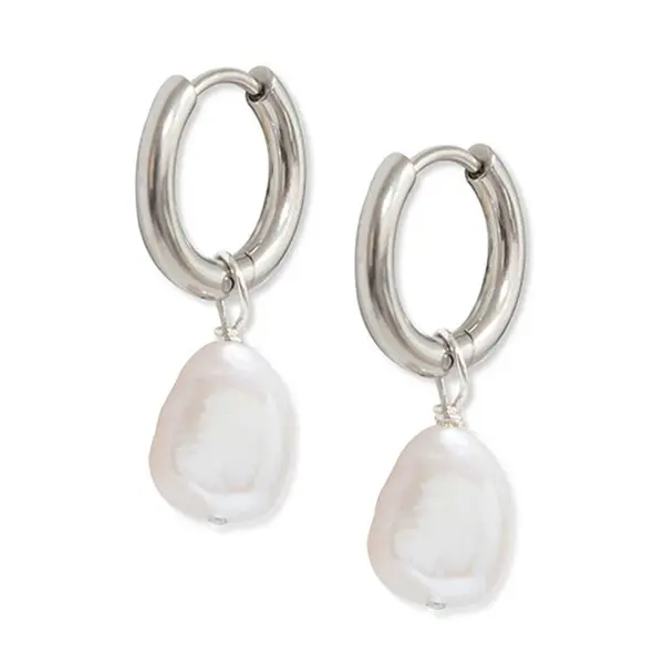 A WEATHERED PENNY Pearl Hoop Earrings