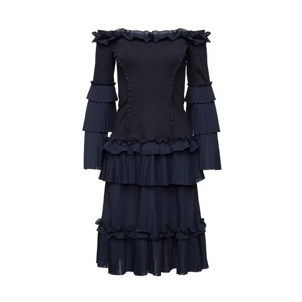 VASILIKI ATELIER Hebe Milano Midnight Tiered Dress - Blue