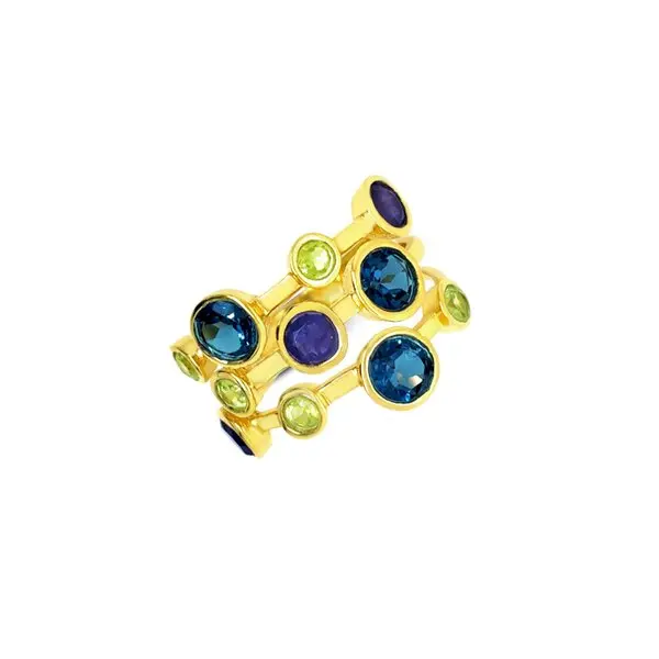 GEM BAZAAR JEWELLERY Juliet Ring With Topaz, Iolite, And Peridot In Gold Vermeil - Gold/green/blue