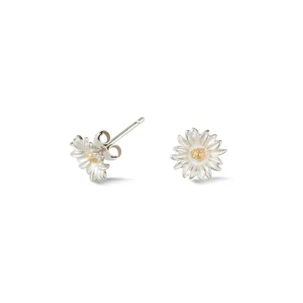 DOWER & HALL Silver And Yellow Gold Vermeil Daisy Stud Earrings - Silver/gold