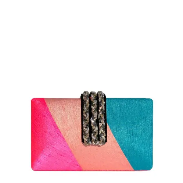 SIMITRI Sorbet Braided Fringe Clutch - Black/blue/pink/white