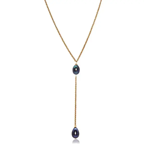 MARQUISE SWIM Pearl Y-necklace - Gold/blue