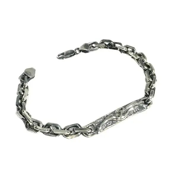 TG-JEWELLERY BY TAMARA GERVASIO Celtic Dog Plate Knife Edge Trace Chain Bracelet - Silver/black