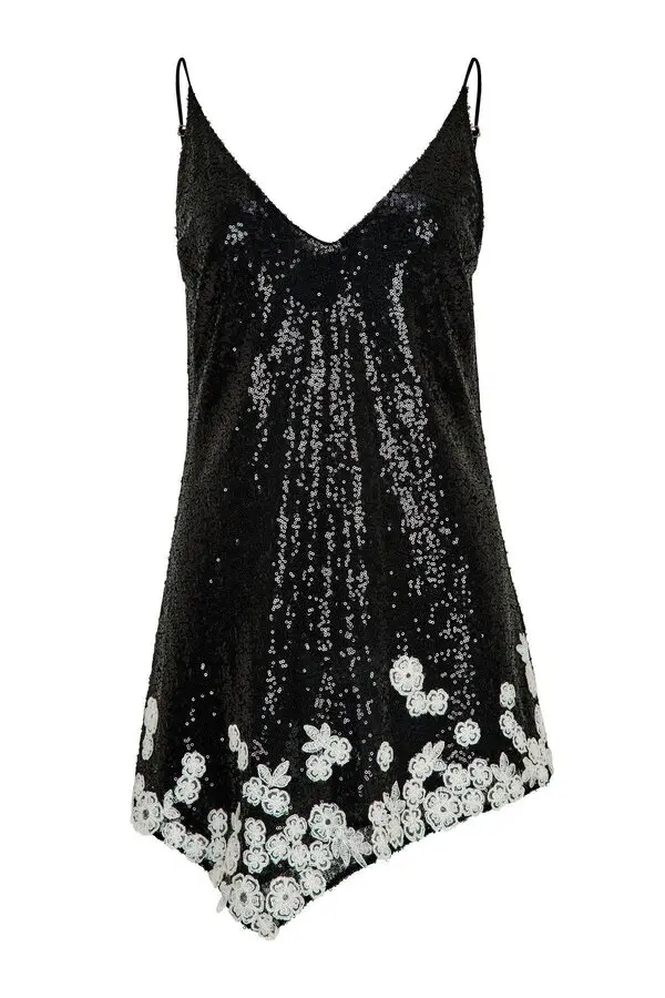 GROWNY Jasmine Sequin Mini Dress With Floral Appliqu