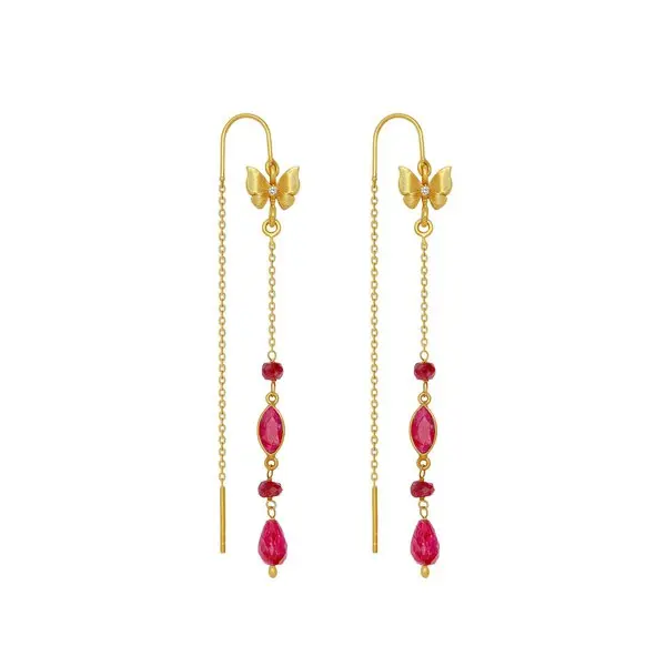 KARMA AND LUCK Opulent Soul Ruby Butterfly Drop Earrings - Pink/red/gold