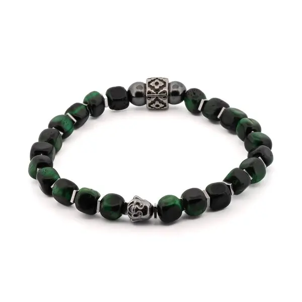 EBRU JEWELRY Tiger's Eye Buddha Bracelet - Green/silver
