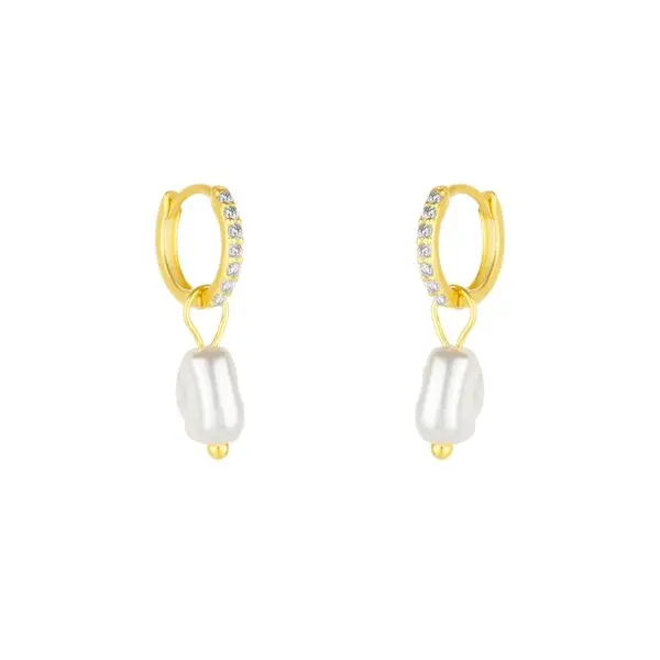 SPERO LONDON Sterling Silver Huggie Pearl Drop Earrings - Gold