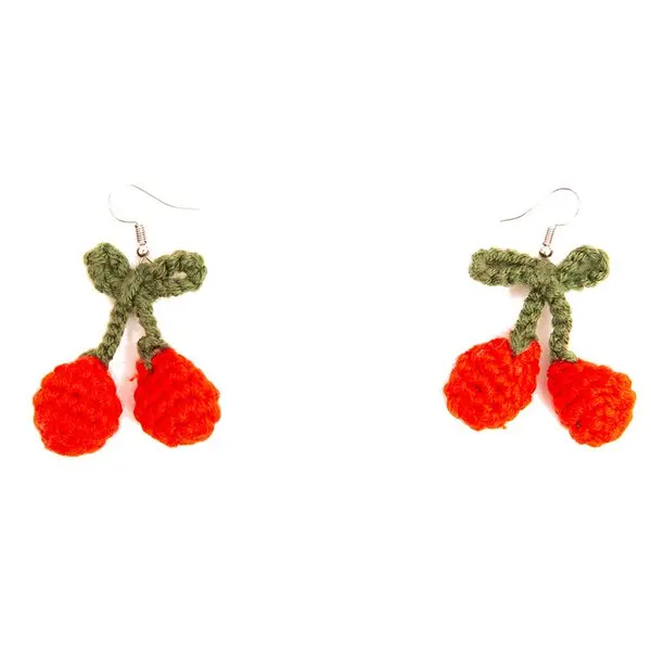 PERALUNA Cherry Knit Earrings - Red