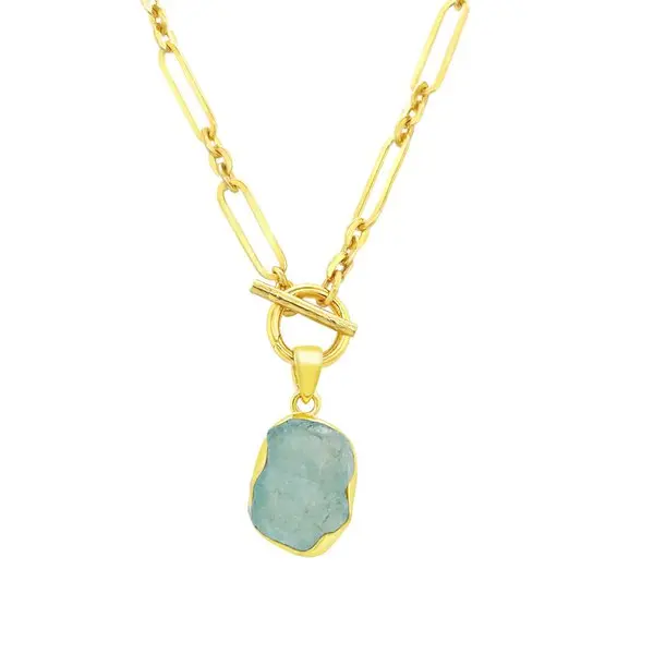 GEM BAZAAR JEWELLERY Aquamarine Gemstone Pendant - Gold/blue