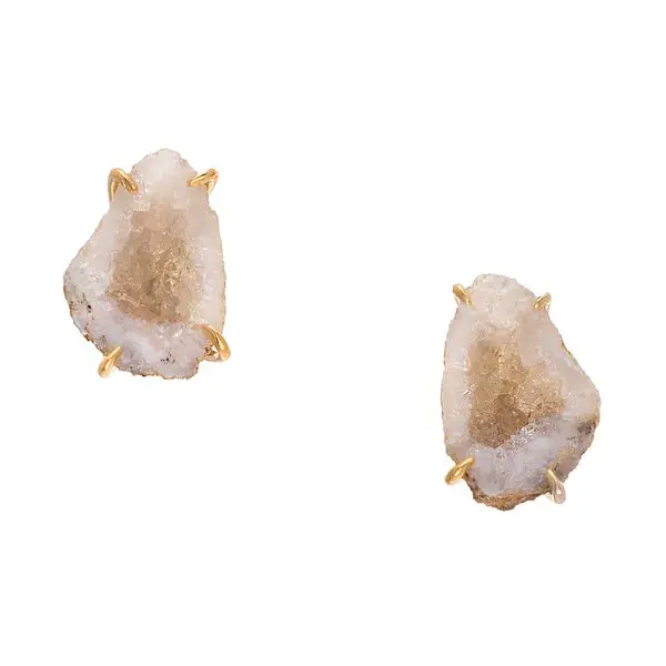 HEATHER HAWKINS Neutrals Prong Drusy Geode Stud Earrings - Yellow