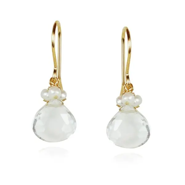MOUNIR LONDON 14k Gold Rock Crystal Pearl Drop Earrings - Yellow