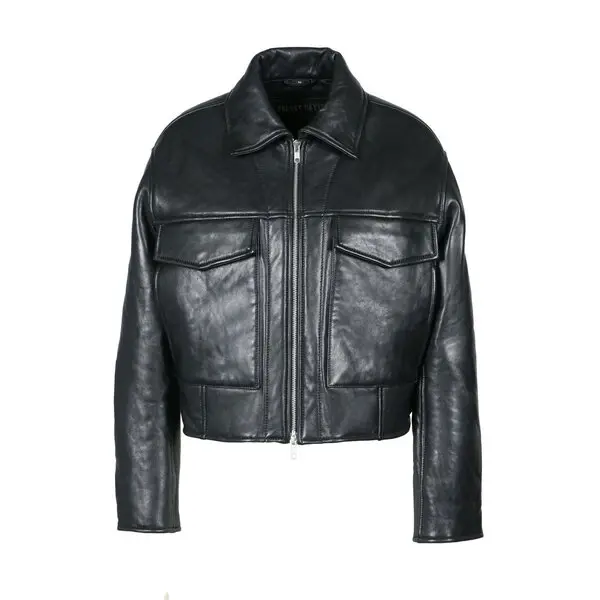 FREAKY NATION Cropped Leather Jacket With Fleece Bonding - Black