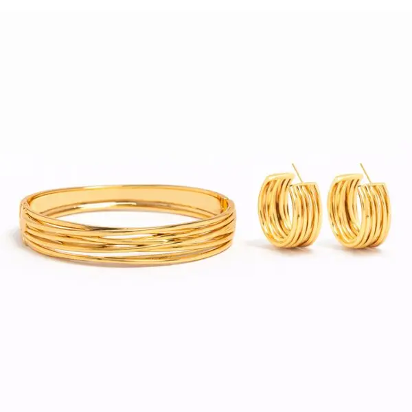 UCHI & SOTO Nami Twist Bangle And Hoop Earrings Set - Gold