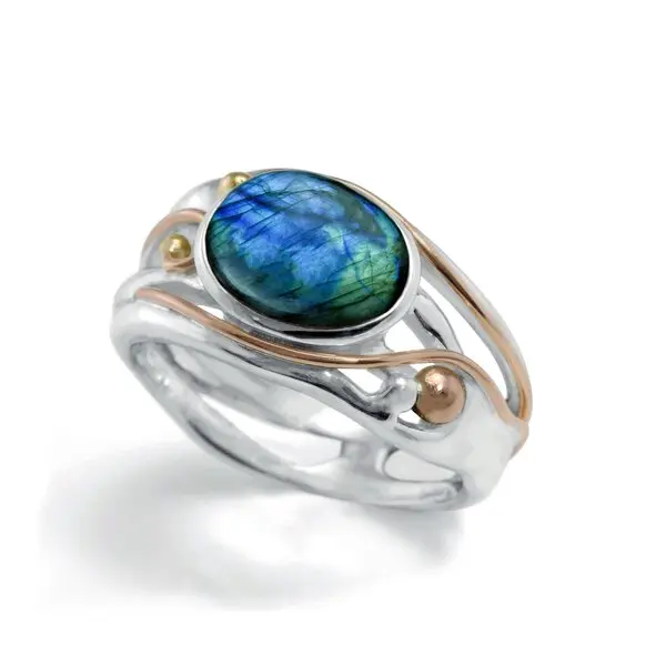 ISLA SILVER Labradorite Sterling Silver Ring - Gold/blue/silver